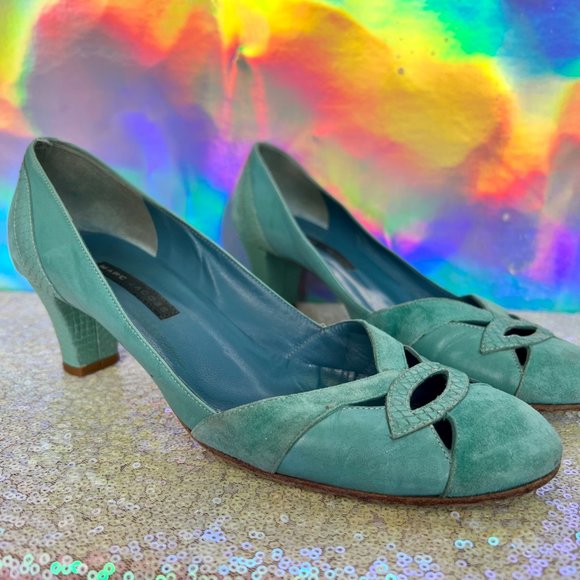 Marc Jacobs | Shoes | Marc Jacobs Turquoise Cutout Vamp Kitten Heels ...